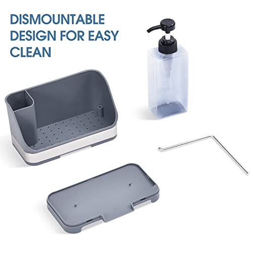 APEXCHASER Sink Caddy Set, Sink Organizer with Soap Dispenser for Kitchen, Stainless Steel Sink Storage with 360°Rotating Dishcloth Drying Rack