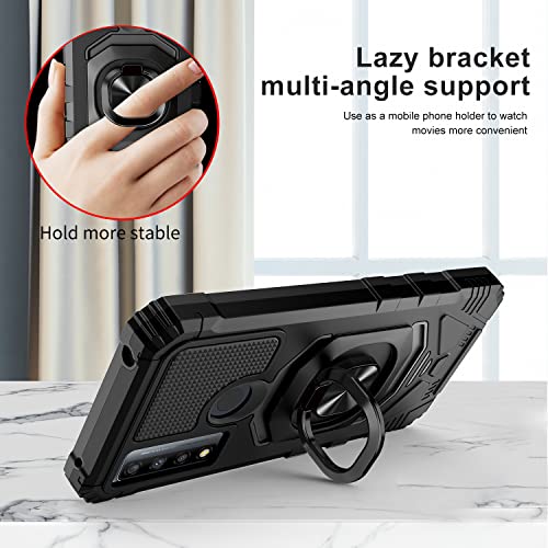 Compatible for TCL 30 XE 5G Kickstand Case with Screen Protector Tempered Glass [2 Pieces], Hybrid Heavy Duty Armor Dual Layer Anti-Scratch Case Cover, Black