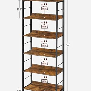 VASAGLE 6-Tier Bookshelf, Bookcase for Office, 11.8 x 23.6 x 70.1 Inches, Shelving Unit, with Back Panels, Industrial Style, for Living Room, Study, Home Office, Rustic Brown and Black ULLS118B01