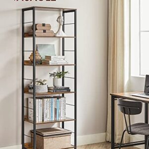 VASAGLE 6-Tier Bookshelf, Bookcase for Office, 11.8 x 23.6 x 70.1 Inches, Shelving Unit, with Back Panels, Industrial Style, for Living Room, Study, Home Office, Rustic Brown and Black ULLS118B01