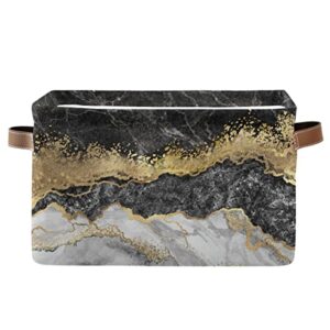 gold black marble storage bins, square storage basket canvas storage organizer closet shelf organizer for home office, 1 pc