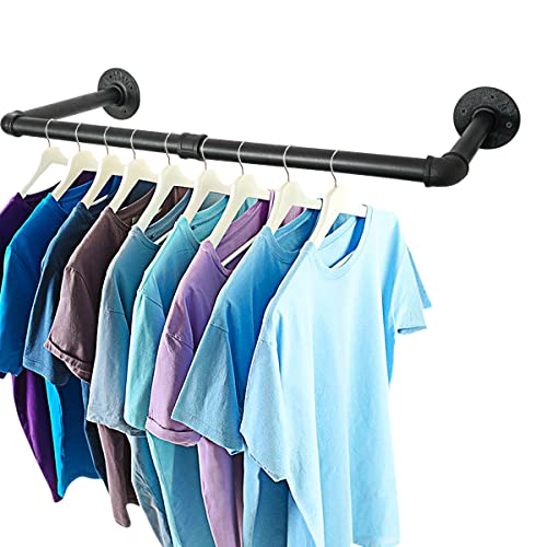 DAIKOYE Clothes Rack 36 Inch Industrial Pipe Clothes Rod,Heavy Duty Detachable Wall Mounted Black Iron Garment Bar,Space-Saving Hanging Clothes Rack,Multi-Purpose Hanging Rod for Closet 2 Base