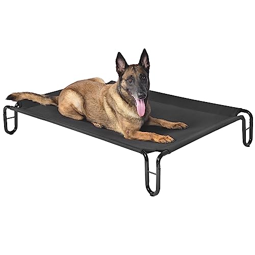 pettycare Elevated Outdoor Dog Bed - Raised Dog Bed for Large Dogs, Waterproof Dog Cot Bed Easy to Assemble, Cooling Elevated Dog Bed with Breathable Teslin Mesh, Durable, Non Slip, Up to 65 lbs,Black