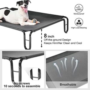 pettycare Elevated Outdoor Dog Bed - Raised Dog Bed for Large Dogs, Waterproof Dog Cot Bed Easy to Assemble, Cooling Elevated Dog Bed with Breathable Teslin Mesh, Durable, Non Slip, Up to 65 lbs,Black