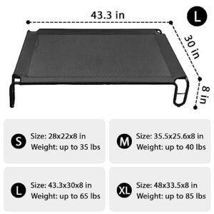 pettycare Elevated Outdoor Dog Bed - Raised Dog Bed for Large Dogs, Waterproof Dog Cot Bed Easy to Assemble, Cooling Elevated Dog Bed with Breathable Teslin Mesh, Durable, Non Slip, Up to 65 lbs,Black