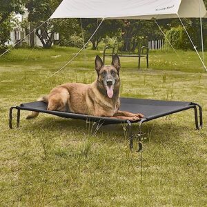 pettycare Elevated Outdoor Dog Bed - Raised Dog Bed for Large Dogs, Waterproof Dog Cot Bed Easy to Assemble, Cooling Elevated Dog Bed with Breathable Teslin Mesh, Durable, Non Slip, Up to 65 lbs,Black