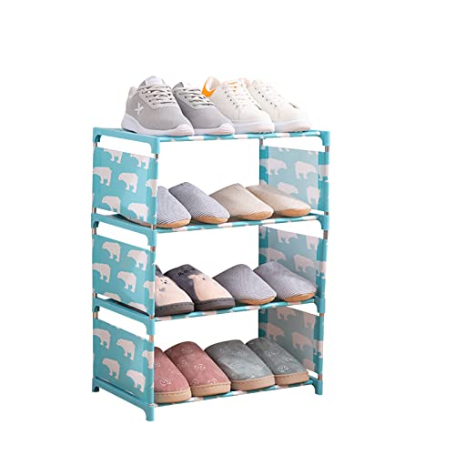 Jucaifu 4 Tiers Small Shoe Rack, Fabric Shoe Shelf for Closet Bedroom Entryway,Stackable Shoe Rack (Blue)