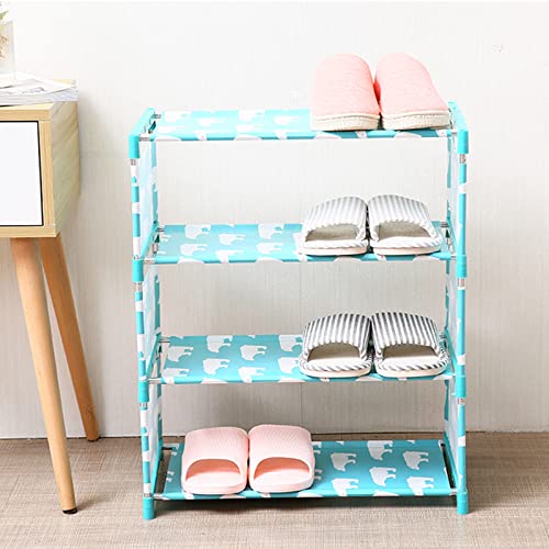 Jucaifu 4 Tiers Small Shoe Rack, Fabric Shoe Shelf for Closet Bedroom Entryway,Stackable Shoe Rack (Blue)