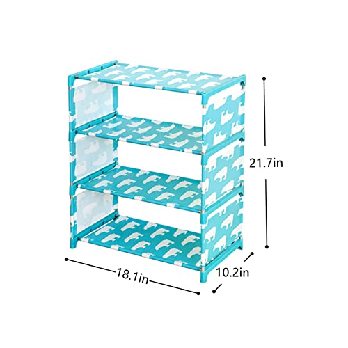 Jucaifu 4 Tiers Small Shoe Rack, Fabric Shoe Shelf for Closet Bedroom Entryway,Stackable Shoe Rack (Blue)