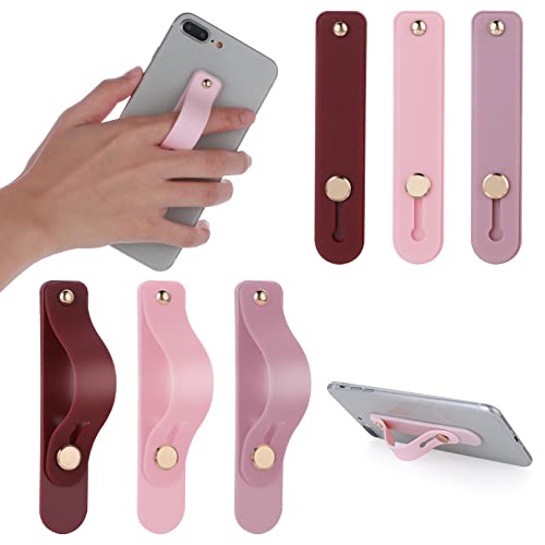 Grevosea 6PCS Phone Grip Strap Telescopic Finger Strap Brackets Portable Phone Finger Strap Universal Phone Strap Grip for Most Smartphones (Pink, Purple, Red)