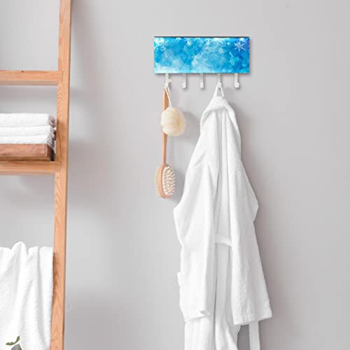 Self Adhesive Hooks Wall Mounted, Coat and Hat Hooks Rack, Snowflake Blue Pattern Towel Hanger Hook, Door Bathroom Kitchen Bathroom Decor