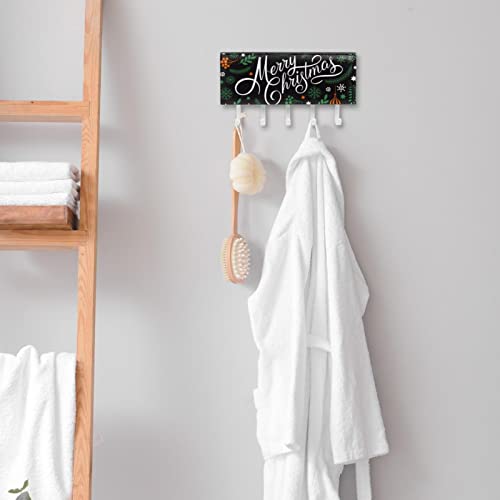 Coat Hat Hanger Hooks, Merry Christmas Text Wall Hooks, Towel Scarves Rack Wall Mounted for Kitchen Bathroom Bedroom Door