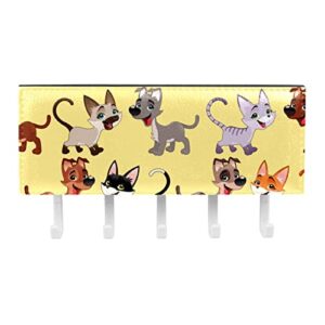 Coat Rack Wall Mounted, 5 Rail Wall Decorative Hooks Hanging for Clothes Hat Towel Purse Key, 7 Inches, 4.4lbs(Max), Yellow Dog Cat