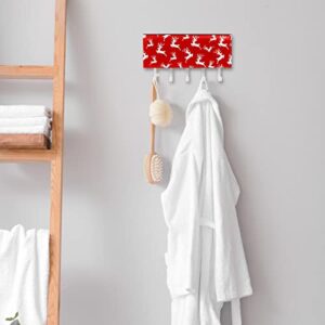 Leather Hook Rack Rail Wall Mounted, Christmas Deer Red Background Coat and Hat Self Adhesive Hooks up for Hanging Pant Towel Key Purse Kitchenware