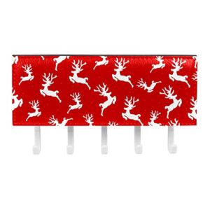 Leather Hook Rack Rail Wall Mounted, Christmas Deer Red Background Coat and Hat Self Adhesive Hooks up for Hanging Pant Towel Key Purse Kitchenware