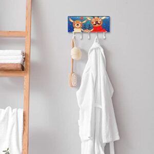 Coat and Hat Hook Rail Wall Hooks, Leather Hook Rack Wall Mounted, Hooks for Hanging Towel Key Purse Kitchenware Raindeer Family