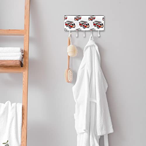 Fire Engine White Leather Hook Wall Mounted Coat Rack, 5 Hook Organizer Rail Rack for Door Kitchen Bathroom Bedroom Closet Room Entryway