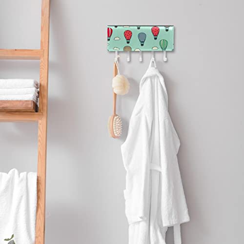 Coat and Hat Hook Rail Wall Hooks, Leather Hook Rack Wall Mounted, Hooks for Hanging Towel Key Purse Kitchenware Doodled Air Balloons in The Sky