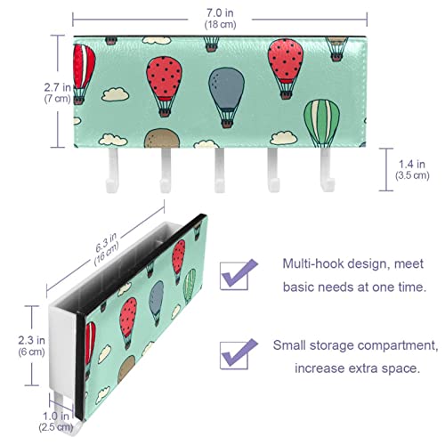 Coat and Hat Hook Rail Wall Hooks, Leather Hook Rack Wall Mounted, Hooks for Hanging Towel Key Purse Kitchenware Doodled Air Balloons in The Sky