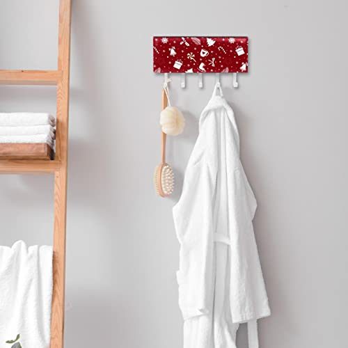 Red Christmas Element Tree Bell Candy Hooks Wall Mounted, Self Adhesive Towel Key Hook up, Coat and Hat Hook Rack, 7 Inches Durable Hanger Hooks