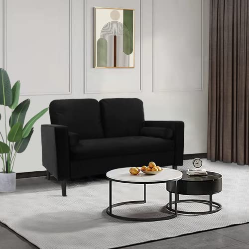 Modern Soft Loveseat Sofa for Small Space, 2-Seating Upholstered Couch with 2 Pillows for Apartment Living Room (Black), 55.5 x 33 x 34.25 inch