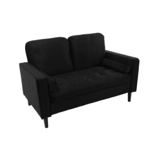 Modern Soft Loveseat Sofa for Small Space, 2-Seating Upholstered Couch with 2 Pillows for Apartment Living Room (Black), 55.5 x 33 x 34.25 inch