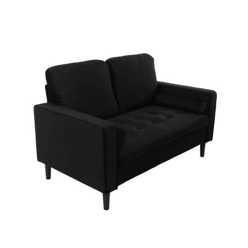 Modern Soft Loveseat Sofa for Small Space, 2-Seating Upholstered Couch with 2 Pillows for Apartment Living Room (Black), 55.5 x 33 x 34.25 inch