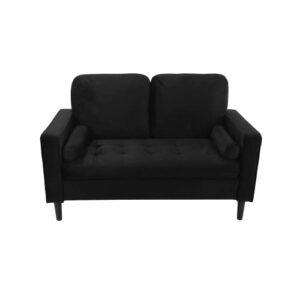 Modern Soft Loveseat Sofa for Small Space, 2-Seating Upholstered Couch with 2 Pillows for Apartment Living Room (Black), 55.5 x 33 x 34.25 inch