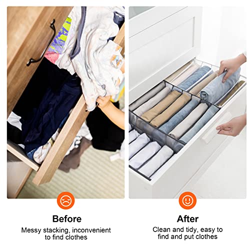 Wardrobe Clothes Organizer 2pcs Large, 7 Grids Foldable Closet Drawer Organizers Portable Storage Clothing Storage Mesh Bins Box for Jeans Pants T-Shirt Sweaters Underwear for Bedroom