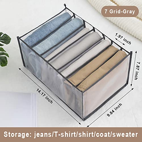 Wardrobe Clothes Organizer 2pcs Large, 7 Grids Foldable Closet Drawer Organizers Portable Storage Clothing Storage Mesh Bins Box for Jeans Pants T-Shirt Sweaters Underwear for Bedroom