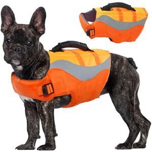 dog life jacket ripstop dog life vest for boating swimming，reflective dog life preserver with rescue handle & leash ring, small medium dogs lifesaver floating swimsuit french bulldog bathing suit