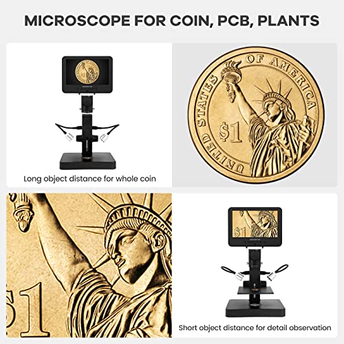 Andonstar AD246S-P HDMI Digital Microscope with 7'' Screen, 4000x 3 Lens 2160P UHD Video Record, Coin Microscope for Error Coins, Biological Microscope Kit for Adults and Kids, Prepred Slides