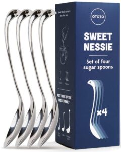 ototo sweet nessie sugar spoon (set of 4) - stainless steel tea spoon - 100% food grade & dishwasher safe - perfect spoon for tea & coffee