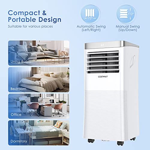 COSTWAY Portable Air Conditioner, 10000 BTU Air Cooler with Fan & Dehumidifier Mode for Rooms up to 350 Sq.Ft, Quiet AC Unit with Sleep Mode, 2 Fan Speeds, 24H Timer(10000BTU)