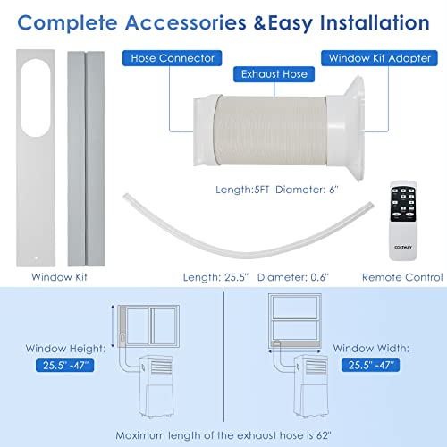 COSTWAY Portable Air Conditioner, 10000 BTU Air Cooler with Fan & Dehumidifier Mode for Rooms up to 350 Sq.Ft, Quiet AC Unit with Sleep Mode, 2 Fan Speeds, 24H Timer(10000BTU)