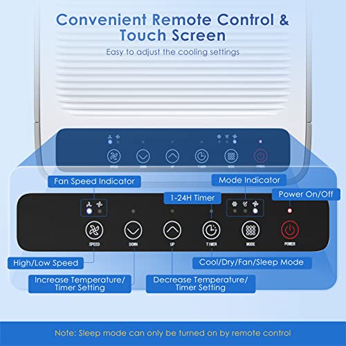 COSTWAY Portable Air Conditioner, 10000 BTU Air Cooler with Fan & Dehumidifier Mode for Rooms up to 350 Sq.Ft, Quiet AC Unit with Sleep Mode, 2 Fan Speeds, 24H Timer(10000BTU)