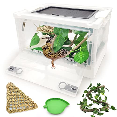 Hamiledyi Foldable Reptile Terrariums Kit, 5PCS Gecko Tank Starter Kits Mini Transparent Lizard Habitat Cages for Iguana, Snake, Bearded Dragon, Tortoise, Chameleon 15.6" x 11.6" x 9.4" White