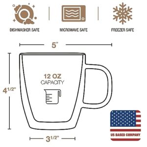 Eparé 12 oz Double Wall Coffee Mugs Set of 2 - Large Iced Latte Glass Coffee Cups with Handle - Lightweight Double Walled Glass Coffee Mug - Cappuccino, Tea, or Espresso Glass Cups