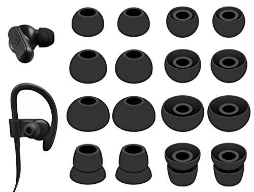 8 Pairs Silicone Ear Tips Compatible with Powerbeats 3 2 1, 4 Size Rubber Replacement Eartips Earbuds Gel Wing Skin Accessories Compatible with Skullcandy in-Ear Earbuds - 4.5mm Black