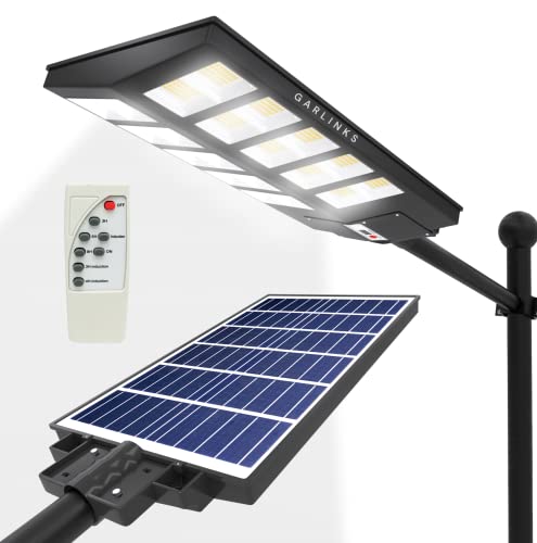 Garlinks 500W Solar Street Lights Outdoor 30000 Lumens - Motion Sensor Solar Parking Lot Lights - IP65 Waterproof LED Solar Street Light – 6500K Bright Wide-Angle, Garden, Park, Stadium Lights