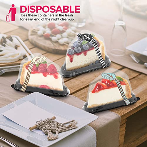 Cake Slice Containers Plastic Disposable, Cheesecake Boxes, Pie Container with Lid for Individual Slices of Cakes, Disposable Triangular Pie Box, Reusable, Complimentary Stickers (50 Pack)