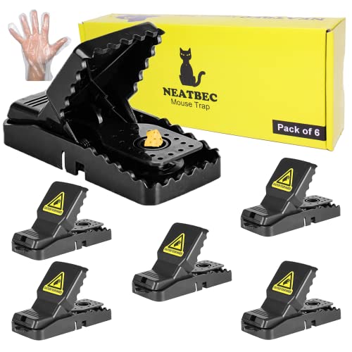 Reusable Mouse Trap with Gloves Indoor and Outdoor (Pack of 6,8 and 12) Safe Mouse Trap Easy to Clean and Setup Bait Reacting Quickly, Reusable and Durable Neatbec (Pack of 6)