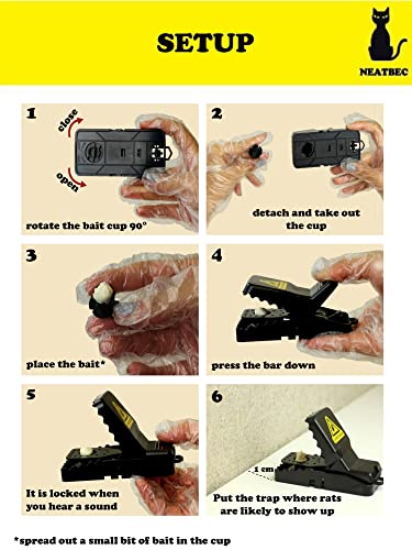 Reusable Mouse Trap with Gloves Indoor and Outdoor (Pack of 6,8 and 12) Safe Mouse Trap Easy to Clean and Setup Bait Reacting Quickly, Reusable and Durable Neatbec (Pack of 6)