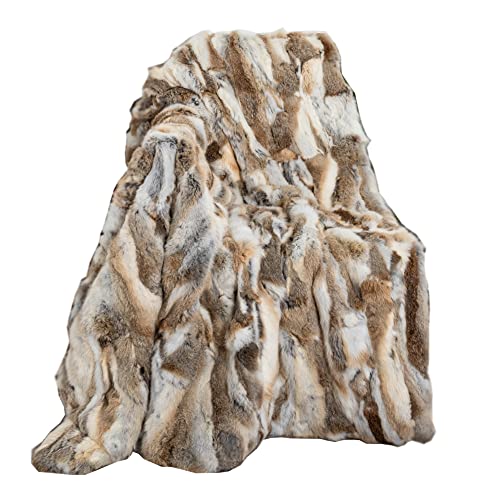 Real Fur Blanket Throw for Couch Tan Fur Throw Blanket - Fuzzy Fluffy Super Soft Furry Plush Decorative Comfy Shag Thick Sherpa Shaggy Throws and Blankets for Sofa, Bed, 76x80 inches