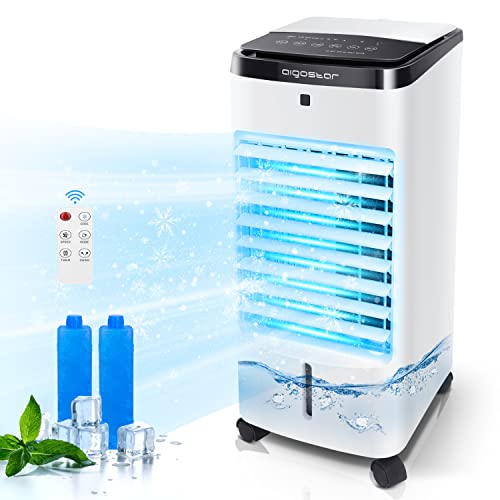 Aigostar Portable Evaporative air cooler, Portable Air Conditioner with Double Water Tank, 3 Modes w/Cooling & Humidification, 12H Timer & Remote Control Ultra-quiet Swamp cooler for Home & Office