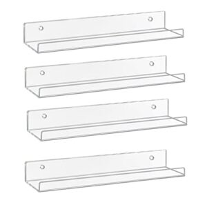 watpot acrylic shelves, 15" clear floating shelves, clear acrylic bookshelf for wall, set of 4