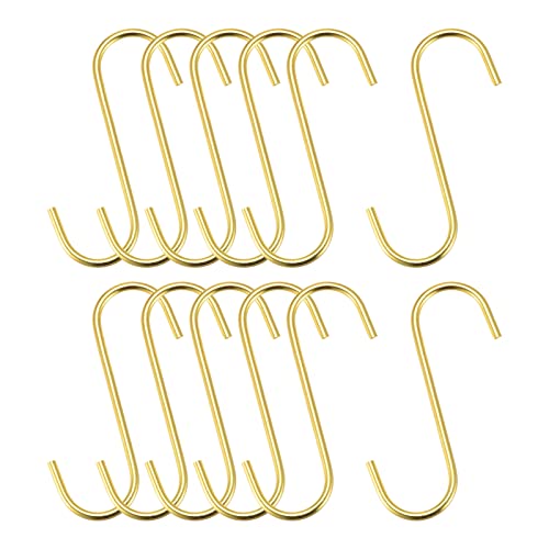 uxcell S Hanging Hooks, 4inch/110mm Extra Long Steel Hanger, Indoor Outdoor Uses for Garden, Bathroom, Closet, Workshop, Kitchen, Gold Tone, 12Pcs