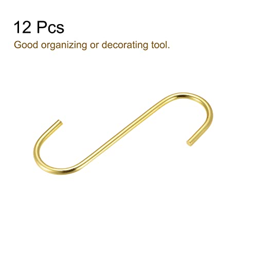 uxcell S Hanging Hooks, 4inch/110mm Extra Long Steel Hanger, Indoor Outdoor Uses for Garden, Bathroom, Closet, Workshop, Kitchen, Gold Tone, 12Pcs