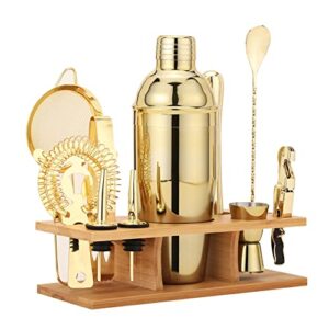 jnwinog shakers bartending, 11pcs-cocktail shaker set gold drink mixer with 25oz martini shaker,muddler,bar spoon and more professional for home and bartender.(gold)