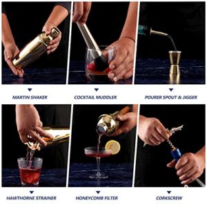 JNWINOG Shakers Bartending, 11Pcs-Cocktail Shaker Set Gold Drink Mixer with 25oz Martini Shaker,Muddler,Bar Spoon and More Professional for Home and Bartender.(Gold)